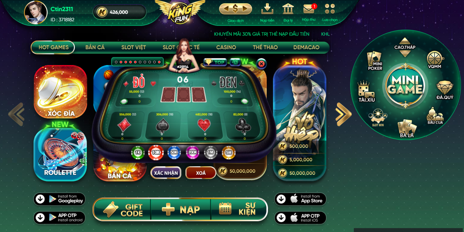 Game ba lá tưng bừng ra mắt - Kingfun tặng giftcode miễn phí